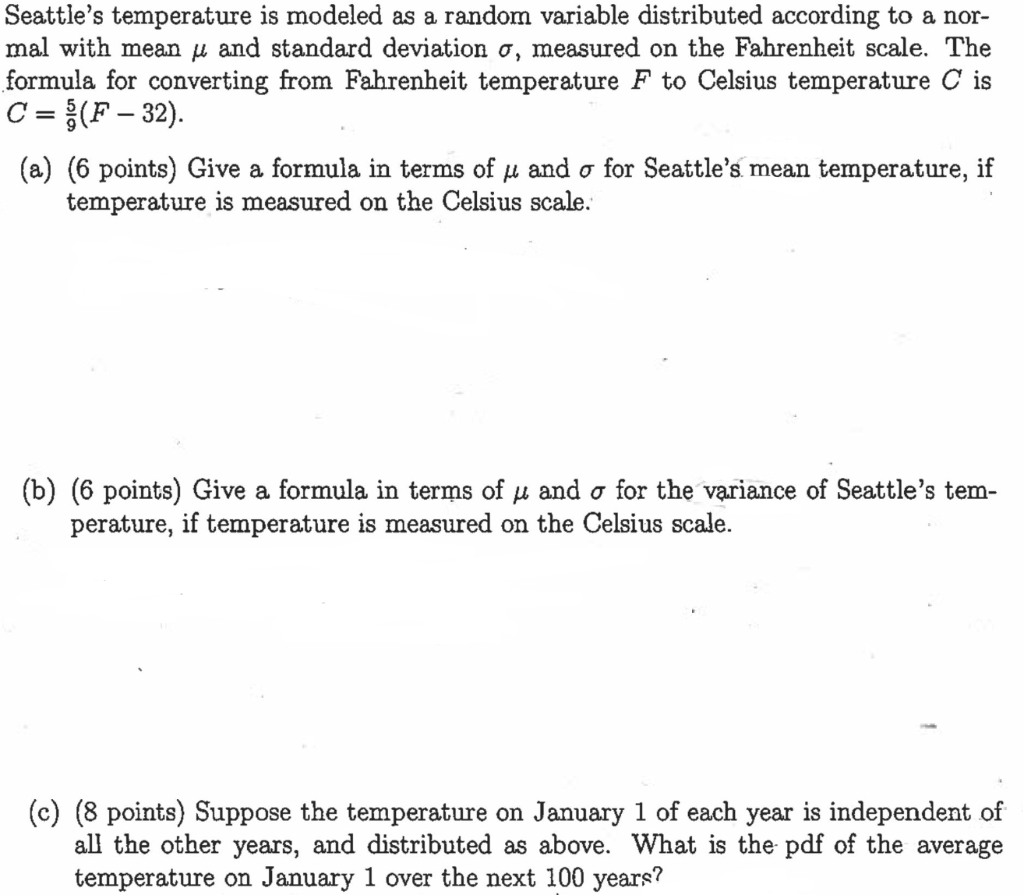 Solved Seattle's temperature is modeled as a random variable | Chegg.com
