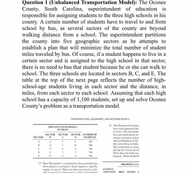 Solved Question 1 (Unbalanced Transportation Model): The | Chegg.com