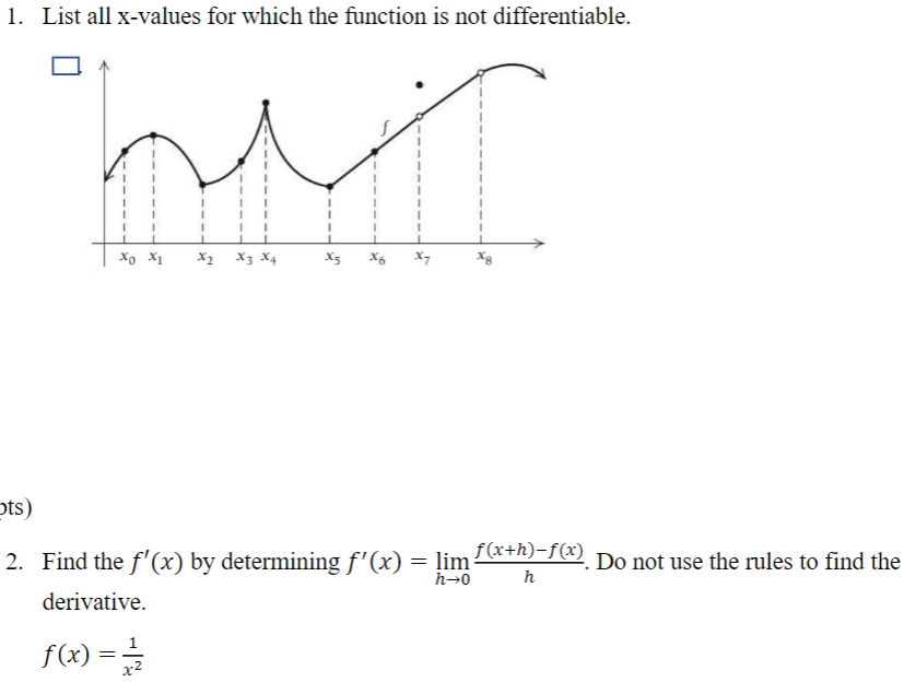 Solved 1. List all x-values for which the function is not | Chegg.com