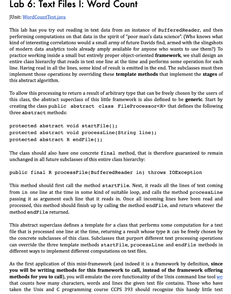 Solved Lab 6: Text Files I: Word Count JUnit: | Chegg.com