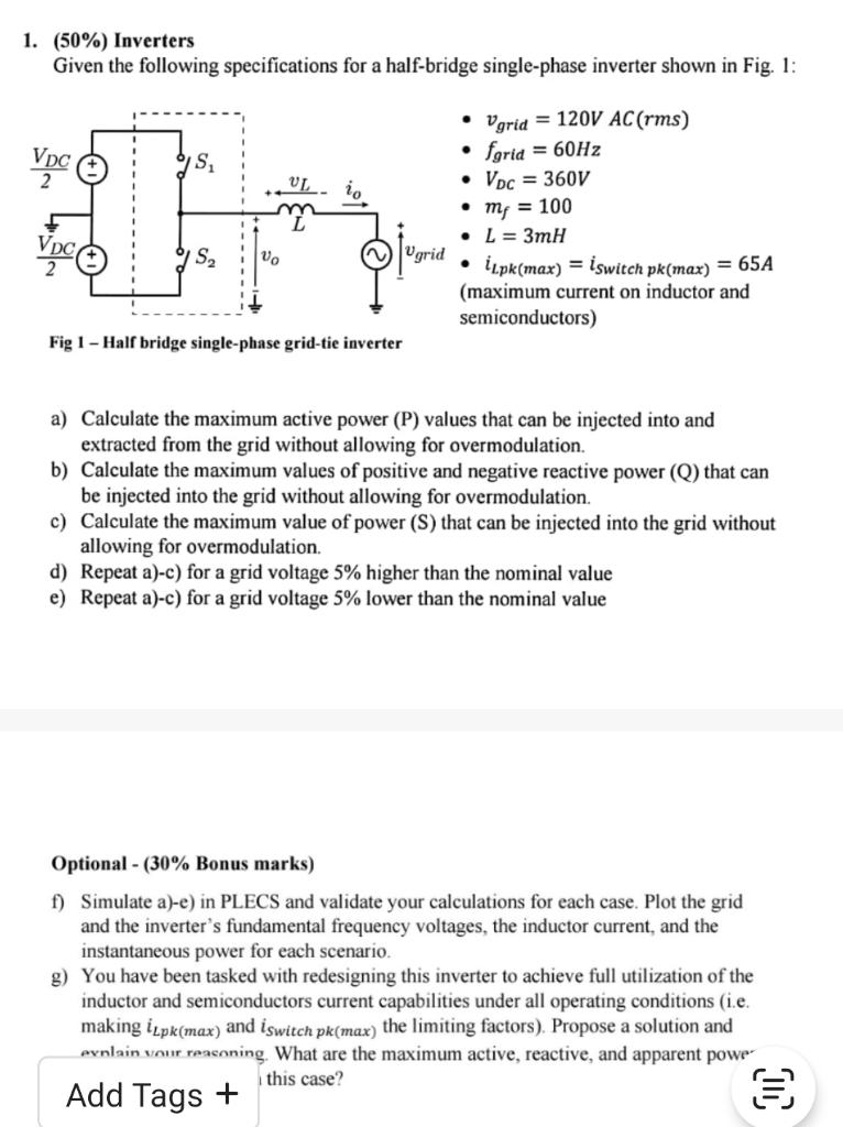 Solved 1. (50%) Inverters Given the following specifications | Chegg.com