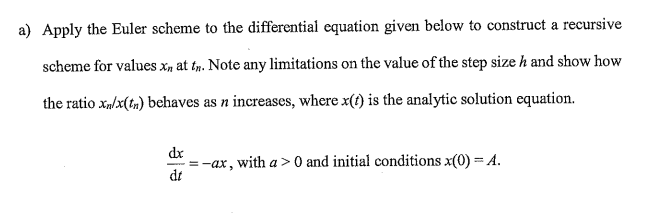 Solved a) ﻿Apply the Euler scheme to the differential | Chegg.com