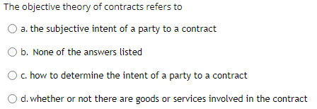 Solved The objective theory of contracts refers to a. the | Chegg.com