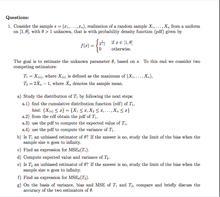 Solved 1. Consider the sample s = (x1, . . . , xn), | Chegg.com