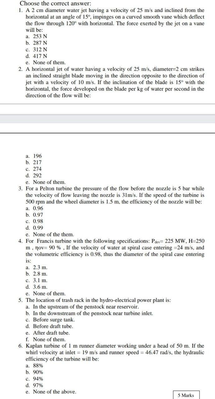 Solved Choose the correct answer: 1. A 2 cm diameter water | Chegg.com