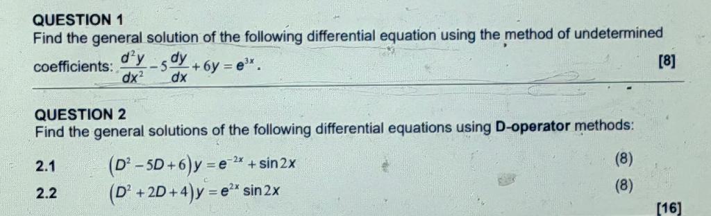 Solved QUESTION 1 Find the general solution of the following | Chegg.com