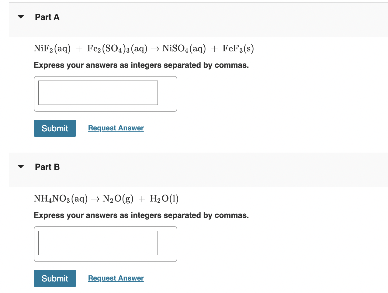 Solved NiF2(aq)+Fe2(SO4)3(aq)→NiSO4(aq)+FeF3( s) Express | Chegg.com
