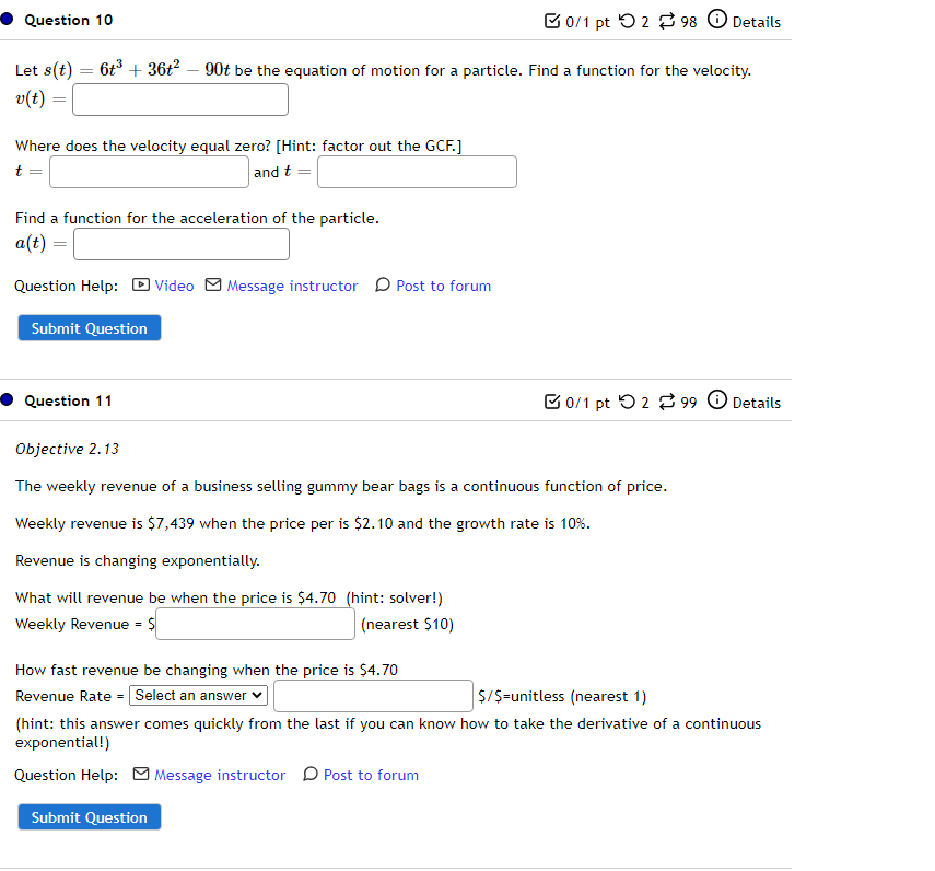 Solved Question 10 B0/1 pt 298 Details Let s(t) = 6 + 36t? – | Chegg.com Solved Question 10 B0/1 pt 298 Details Let s(t) = 6 + 36t? – | Chegg.com