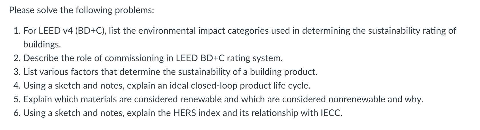 Solved Please solve the following problems: 1. For LEED v4 | Chegg.com