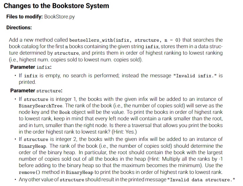 Solved Files to modify: BookStore.py Directions: Add a new | Chegg.com