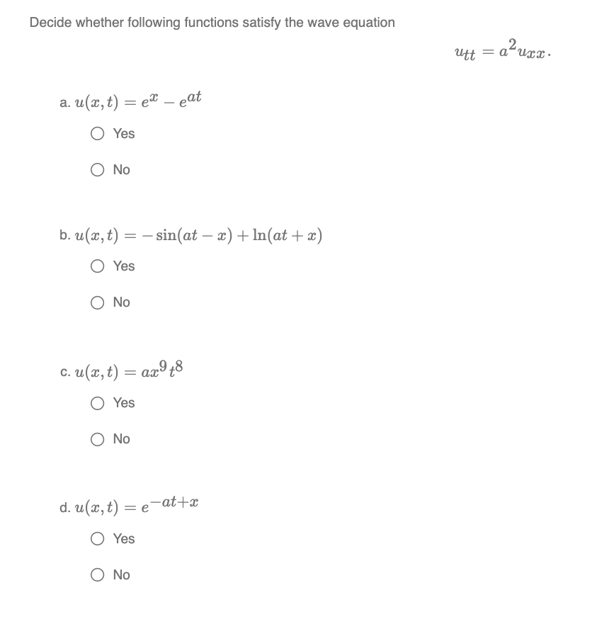 Solved Decide whether following functions satisfy the wave | Chegg.com