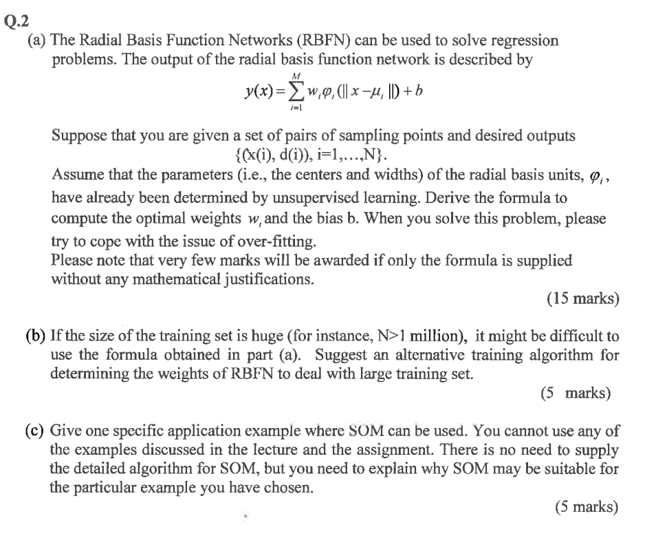 (a) The Radial Basis Function Networks (RBFN) can be | Chegg.com