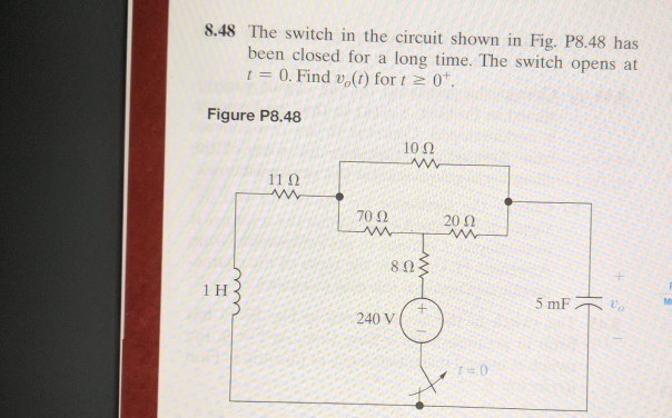 Solved 8.48 The switch in the circuit shown in Fig. P8.48 | Chegg.com