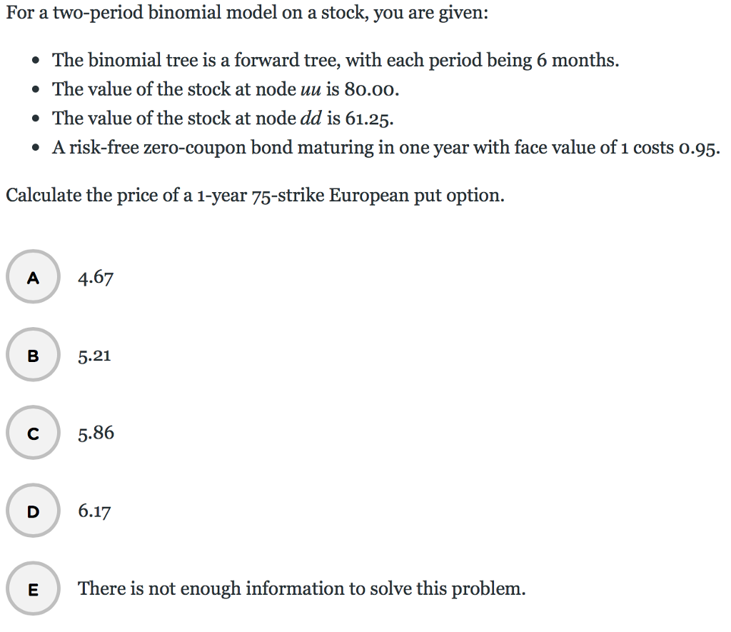 Solved For a two-period binomial model on a stock, you are | Chegg.com