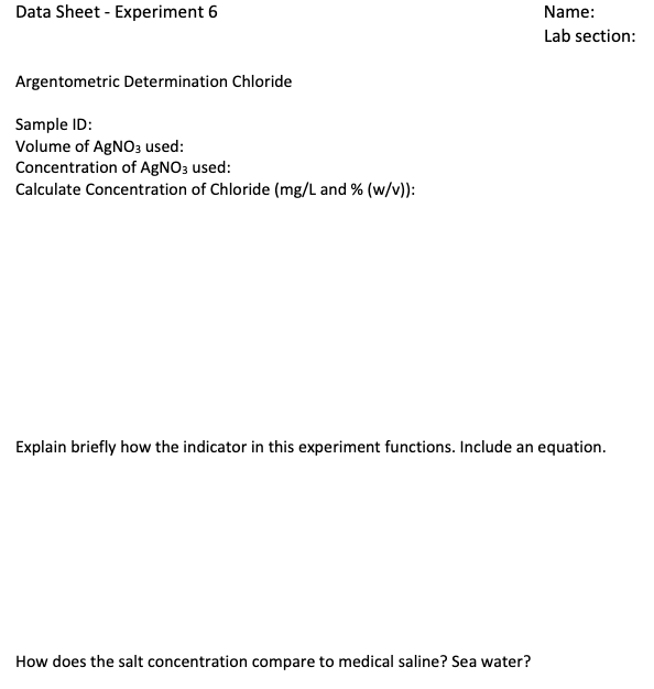 Solved Experiment 6 - Argentometric Determination of | Chegg.com