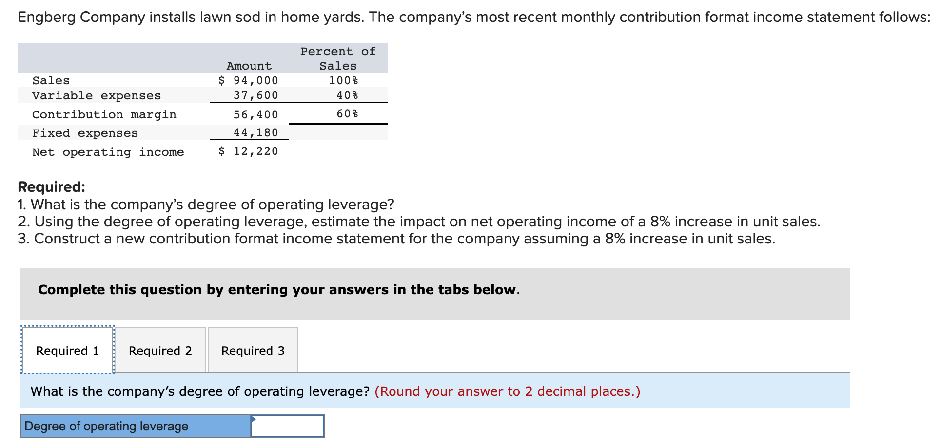 Solved What is the company's degree of operating leverage? . | Chegg.com