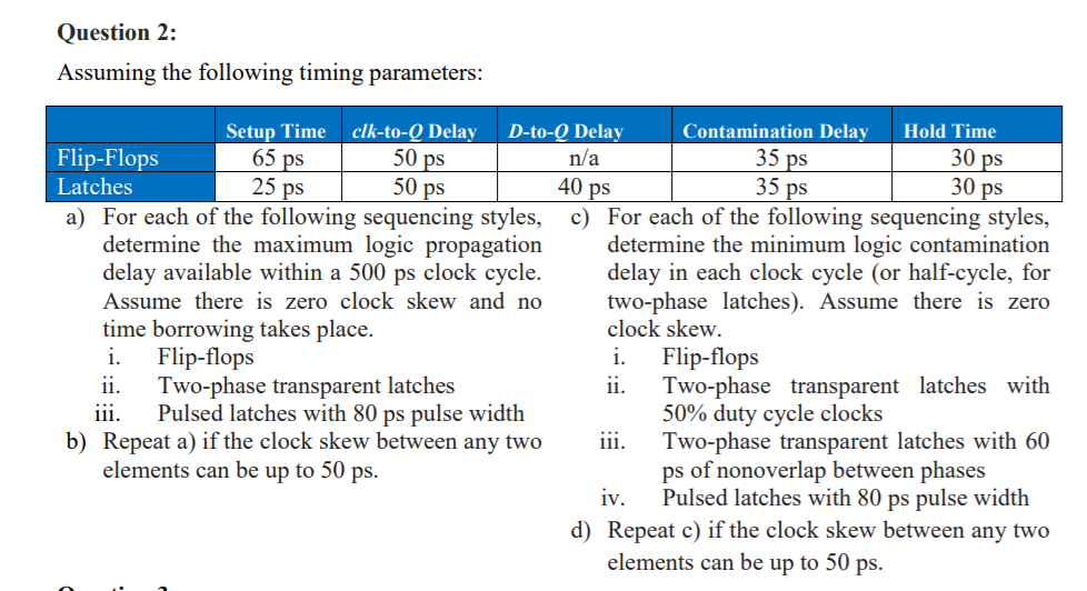 Question 2: Assuming the following timing parameters: | Chegg.com