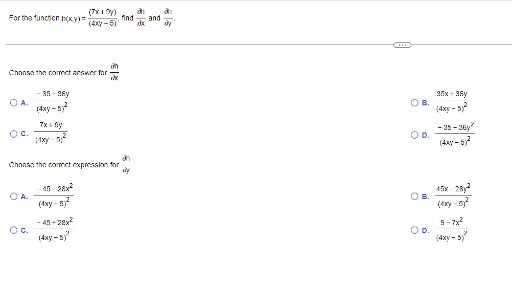 Solved For the function \\( h(x, y)=\\frac{(7 x+9 y)}{(4 x | Chegg.com