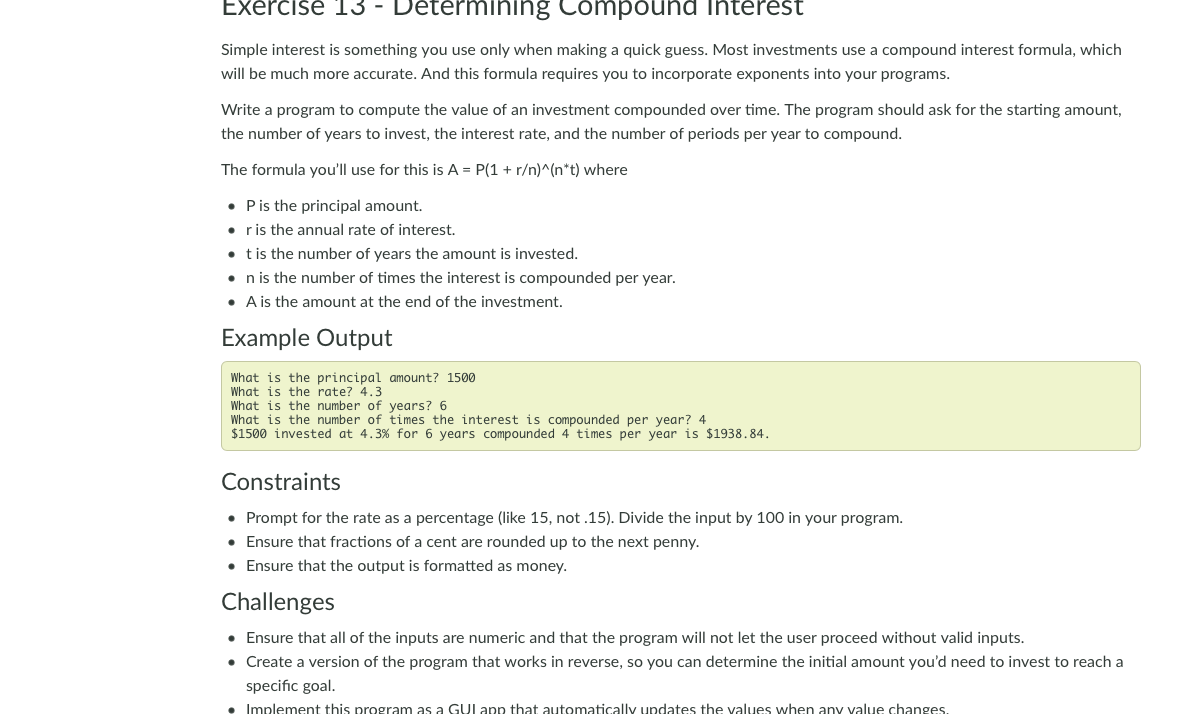 Solved Exercise 13 - Determining Compound Interest Simple | Chegg.com