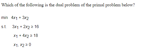 Solved Which of the following is the dual problem of the | Chegg.com