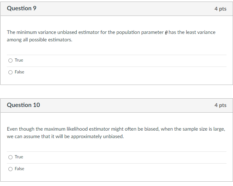 Solved Question 9 4 pts The minimum variance unbiased | Chegg.com