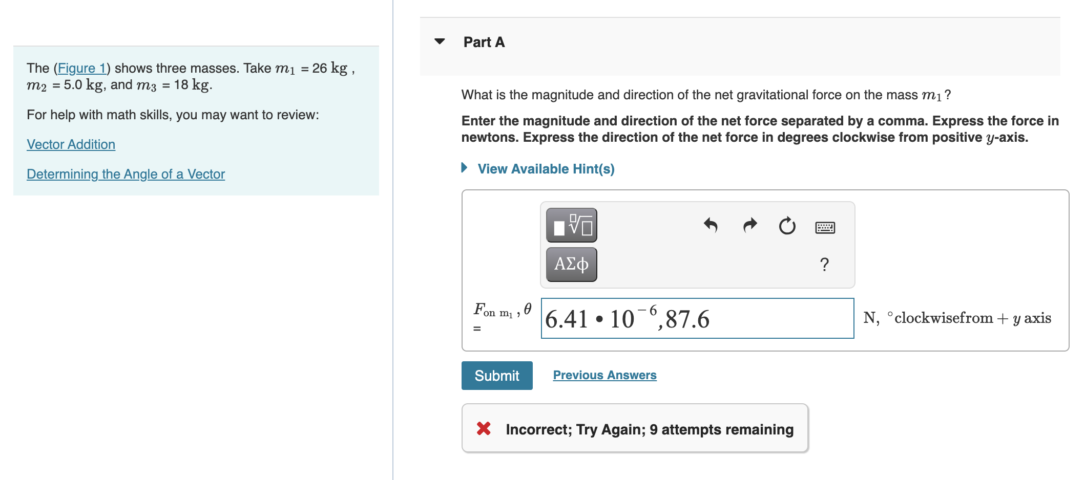Solved 1 of 1The (Figure 1) shows three masses. Take m1=26 | Chegg.com