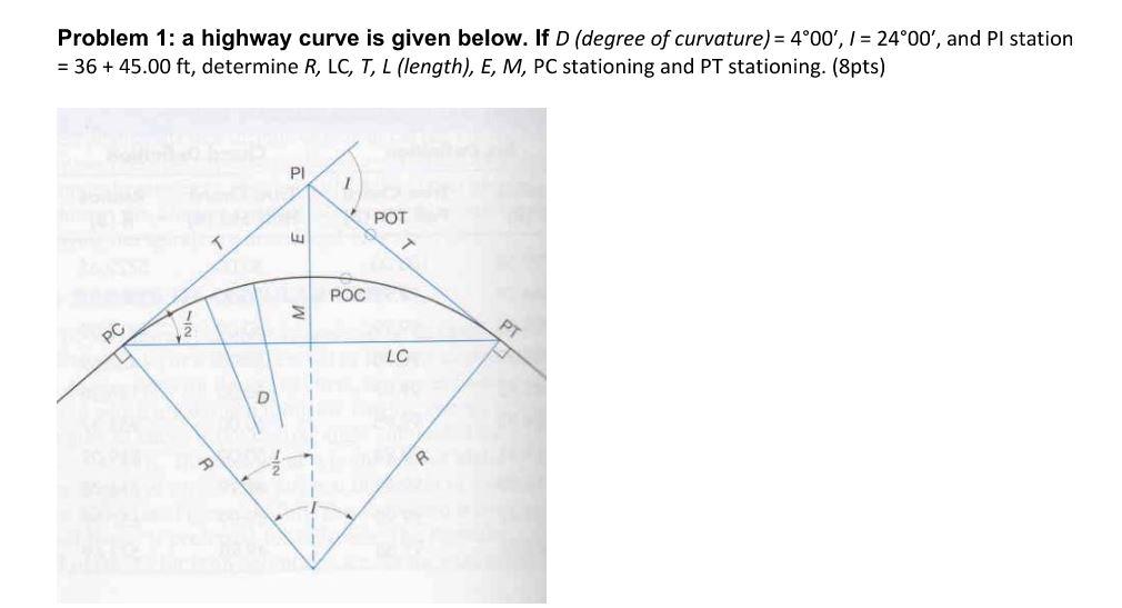 Solved Problem 1: a highway curve is given below. If D | Chegg.com