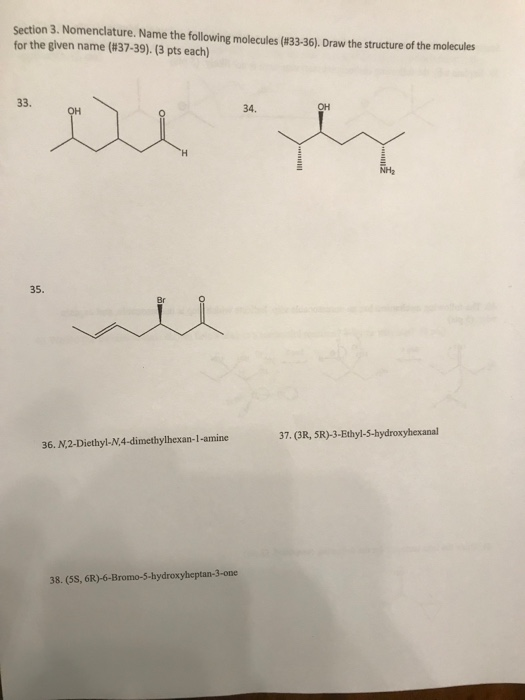 Solved Section 3 Nomenclature Name the following molecules | Chegg.com