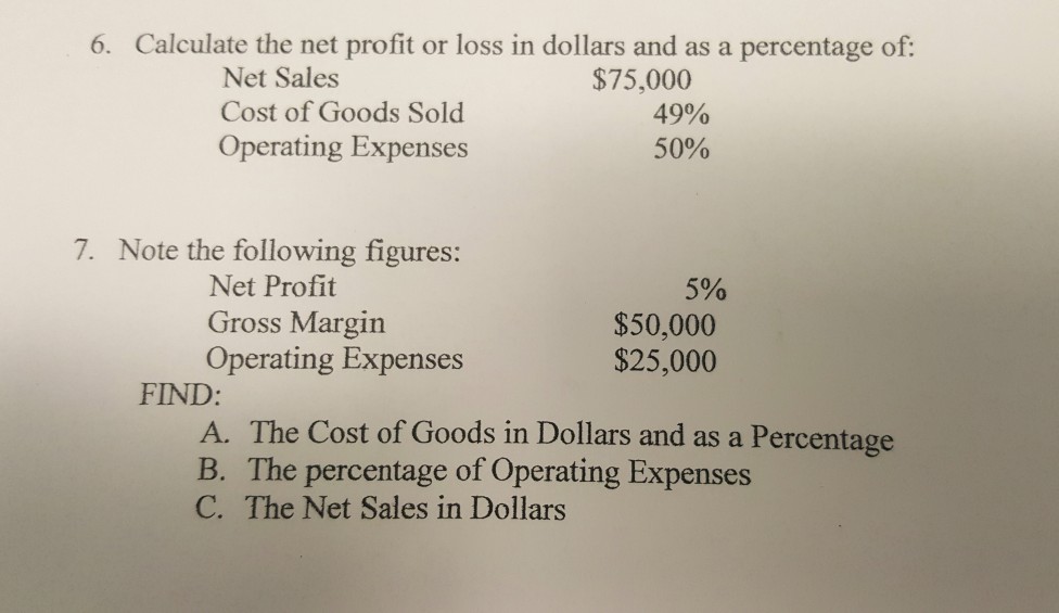 Solved 6. Calculate the net profit or loss in dollars and as | Chegg.com