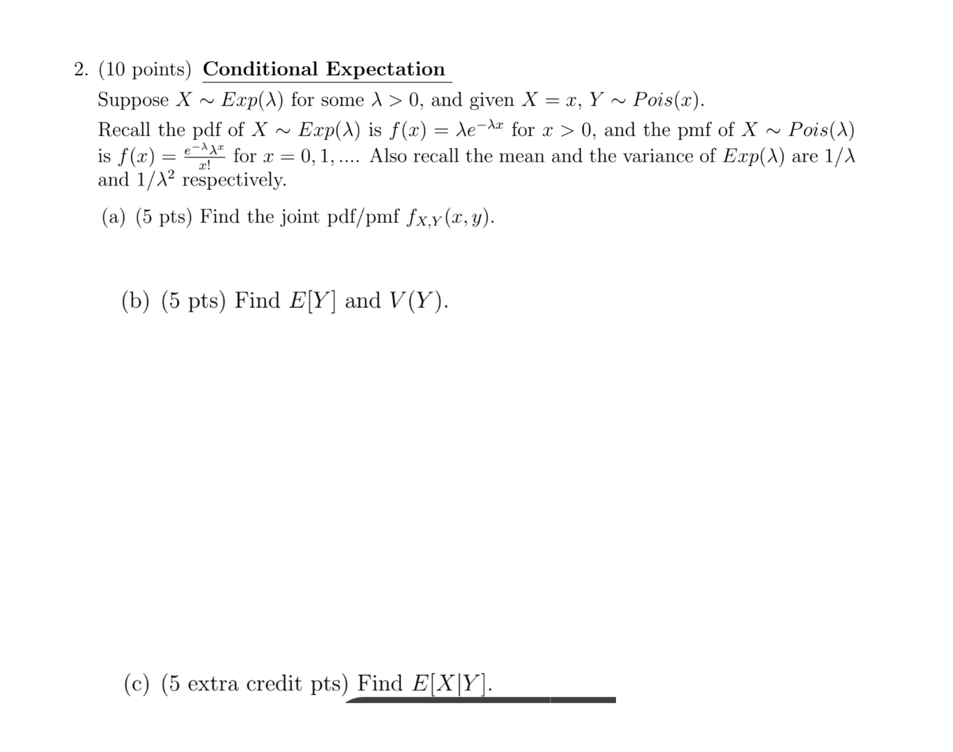 Solved 2. (10 points) Conditional Expectation Suppose | Chegg.com