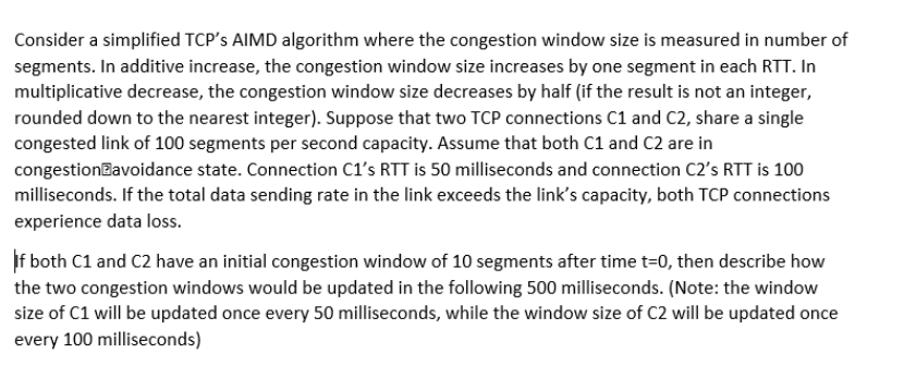 Solved Consider a simplified TCP's AIMD algorithm where the | Chegg.com
