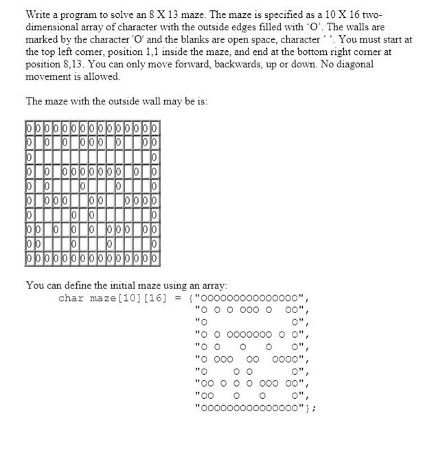 Solved Write a program to solve an 8 X 13 maze. The maze is | Chegg.com