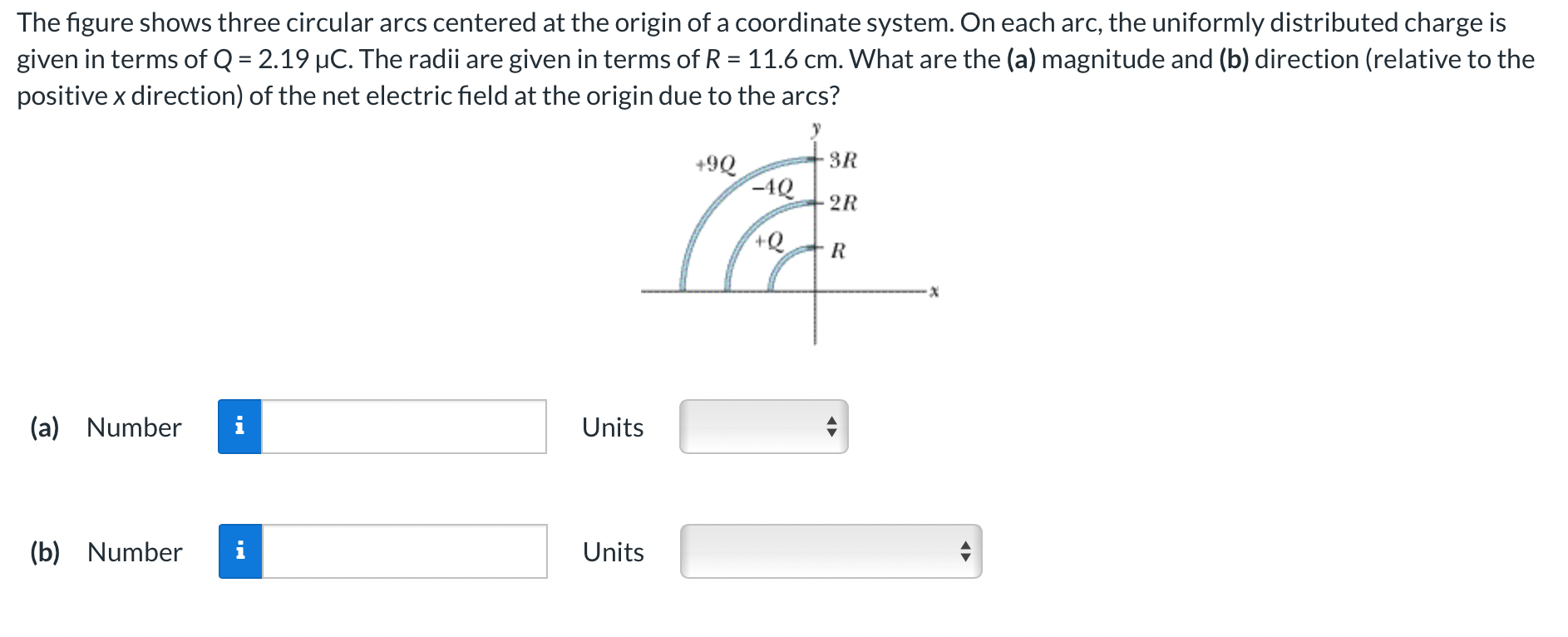 Solved The figure shows three circular arcs centered at the | Chegg.com