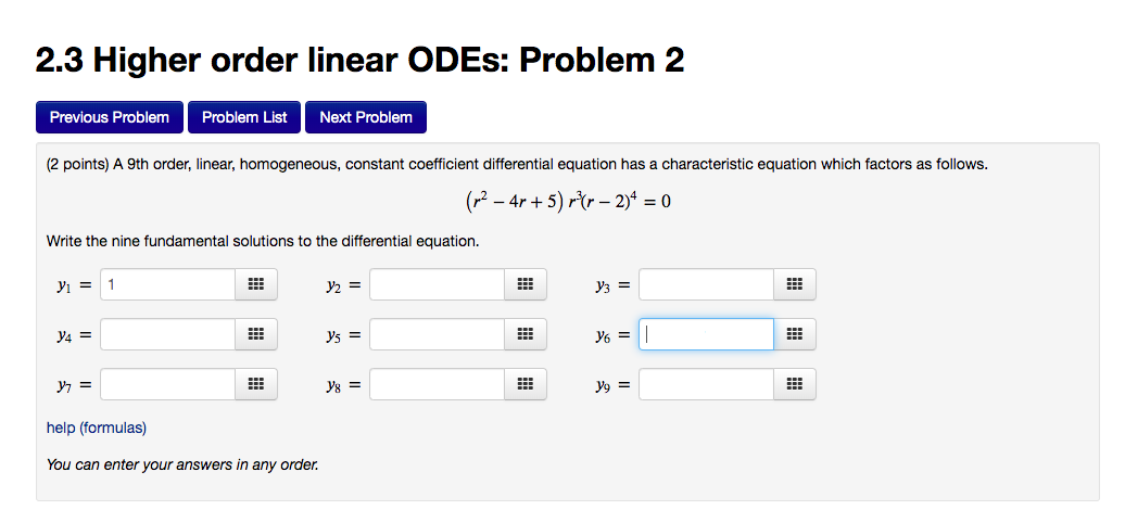 Solved 2.3 Higher order linear ODEs: Problem 2 Previous | Chegg.com