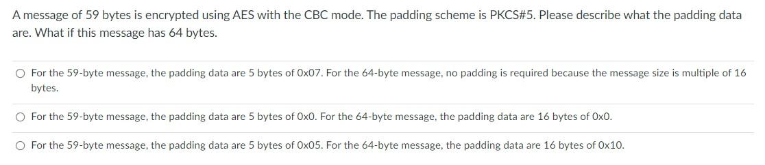 Solved A message of 59 bytes is encrypted using AES with the | Chegg.com