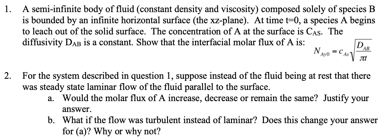 Solved 1. A semi-infinite body of fluid (constant density | Chegg.com