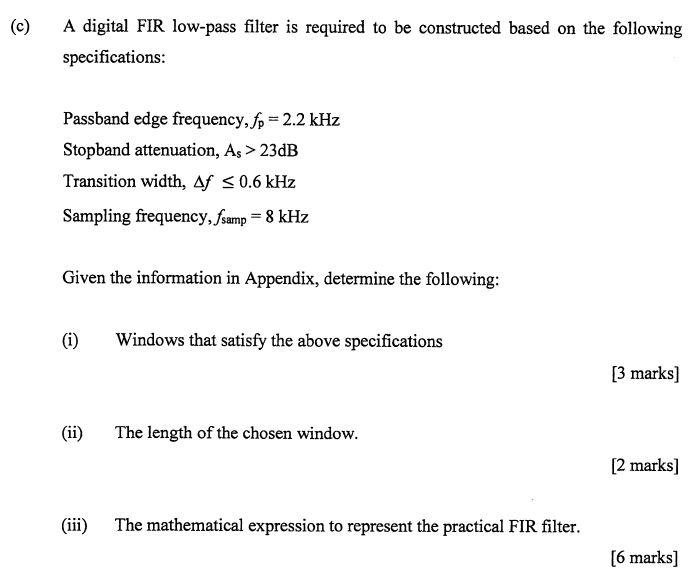 Solved (c) A digital FIR low-pass filter is required to be | Chegg.com