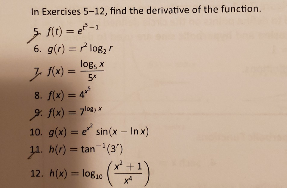 Solved In Exercises 5-12, find the derivative of the | Chegg.com