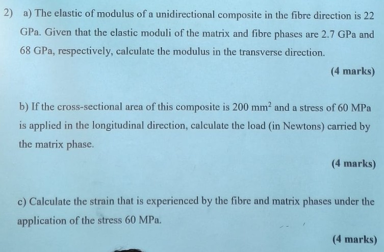 Solved a) The elastic of modulus of a unidirectional | Chegg.com