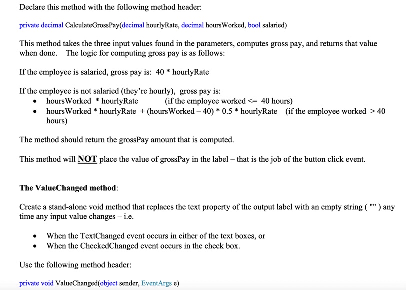 Solved Button Click Event Method For The Calculate Gross