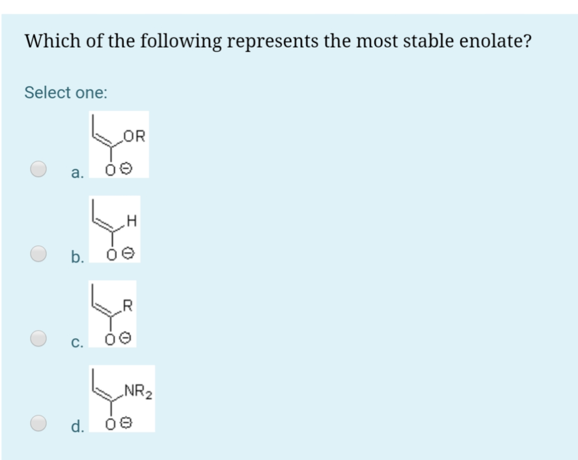 Solved Which of the following represents the most stable | Chegg.com