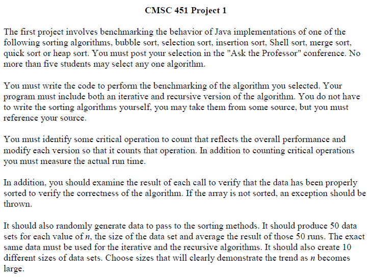 Insertion Sort Help!! Project 2 involves writing an | Chegg.com