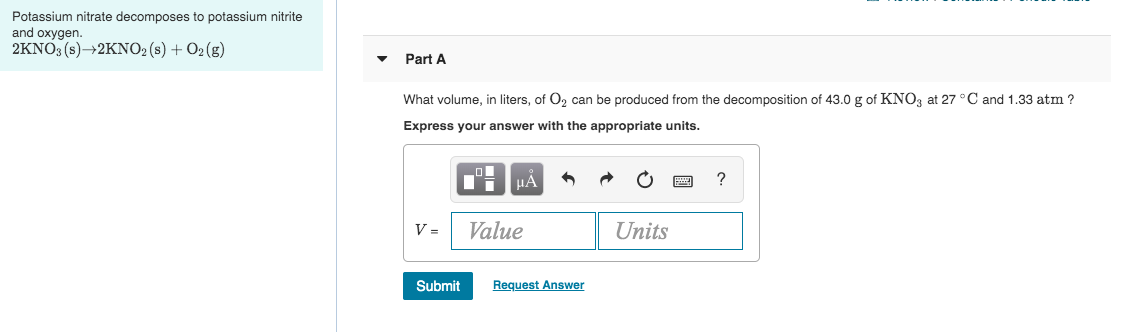 Solved Potassium nitrate decomposes to potassium nitrite and | Chegg.com