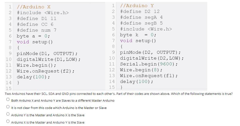 Solved 1 //Arduino X //Arduino Y #include 2. #define D2 12 | Chegg.com