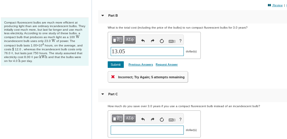 Solved II Review Part B What is the total cost (including | Chegg.com