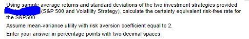 Using sample average returns and standard deviations | Chegg.com