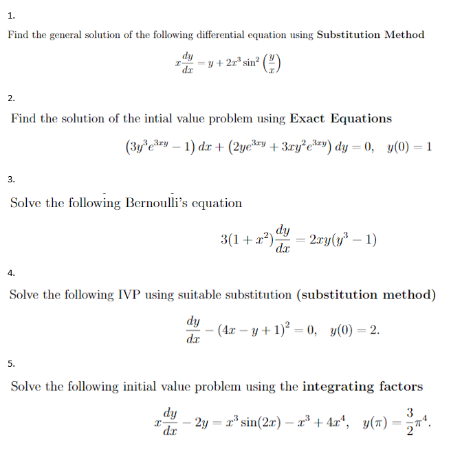 Solved 1. Find the general solution of the following | Chegg.com