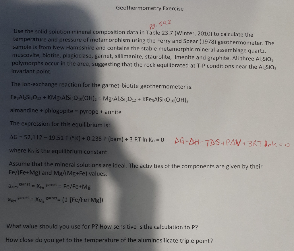 Geothermometry Exercise pg. 592 Use the | Chegg.com
