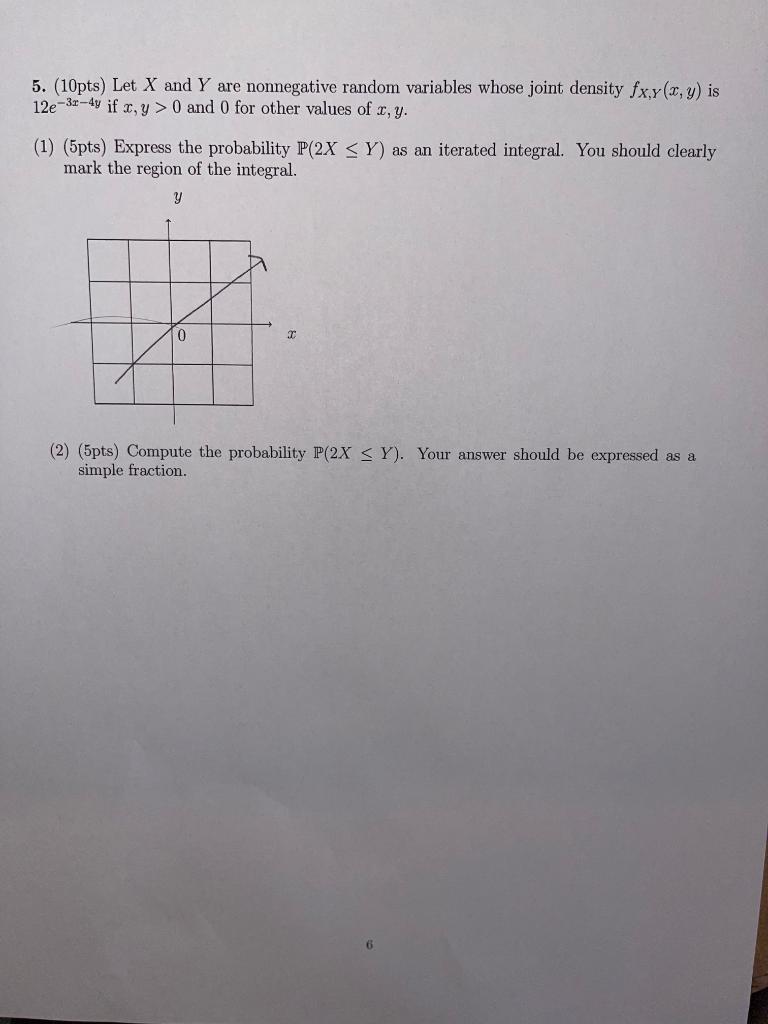 Solved 5. (10pts) Let X and Y are nonnegative random | Chegg.com