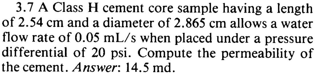 Solved 3.7 A Class H cement core sample having a length of | Chegg.com